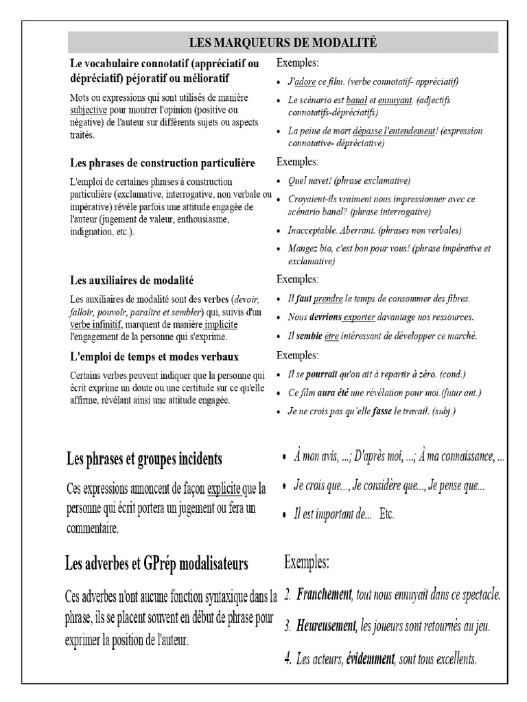 Les Marqueurs de Modalite | PDF