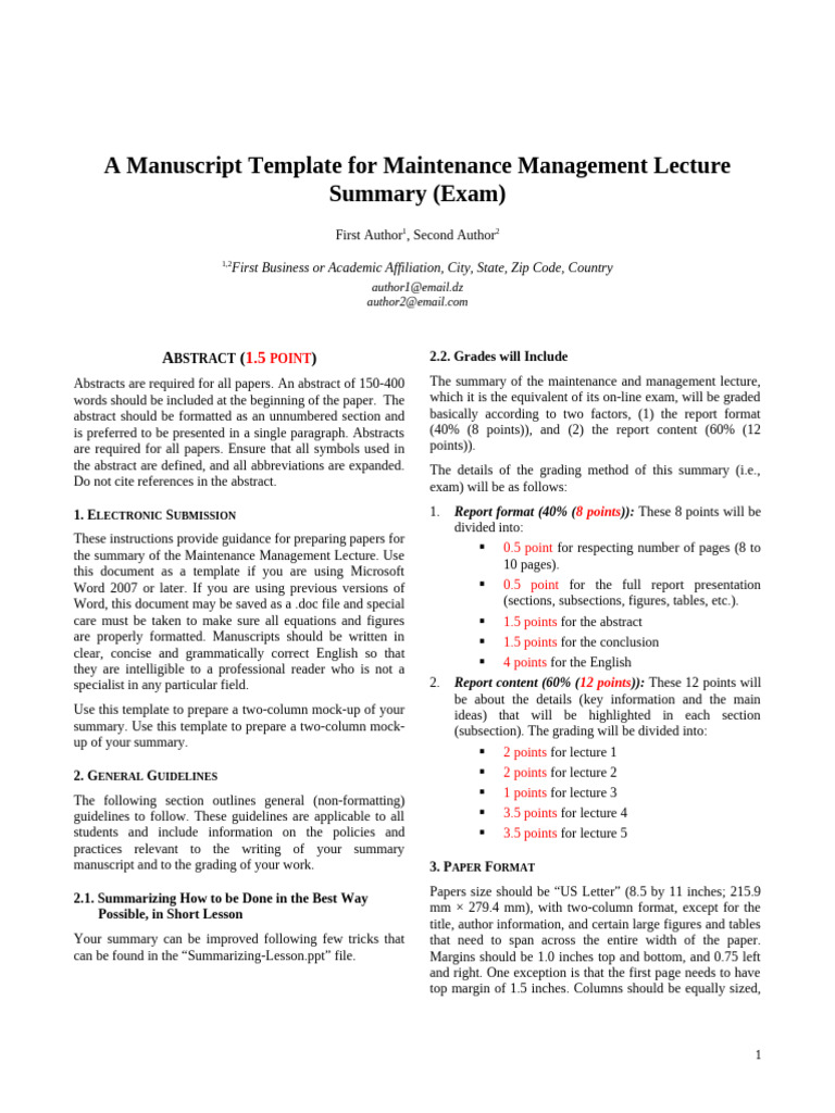 MM Lecture Summary (Exam) - Template - MSWord | PDF | Digital Object ...