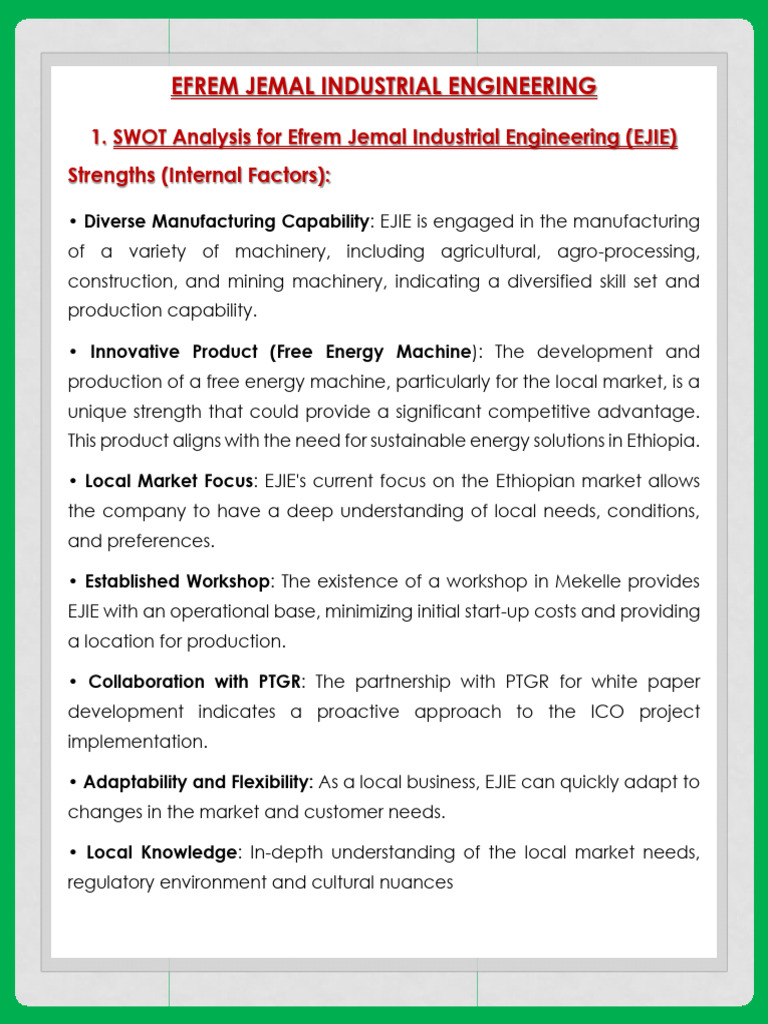 SWOT Analysis of Efrem Jemal Engineering | PDF | Competitive Advantage | Infrastructure