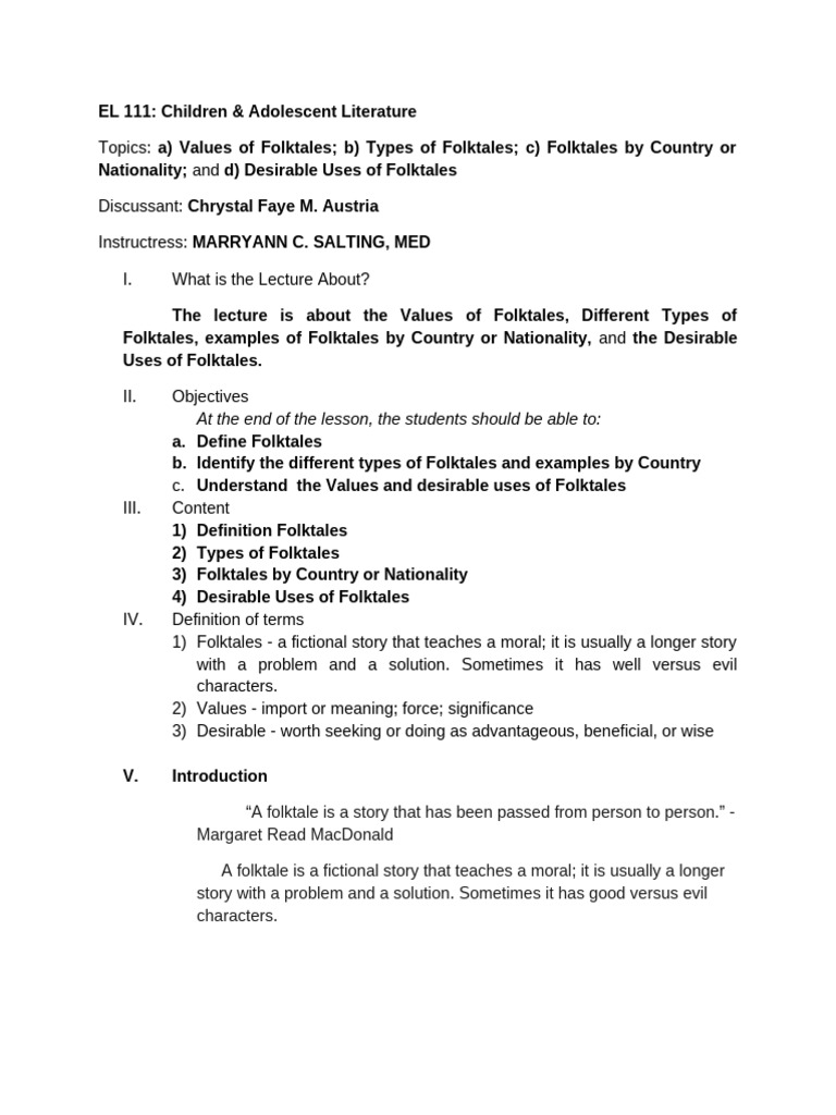 EL 111 DP | PDF | Folklore | Legends