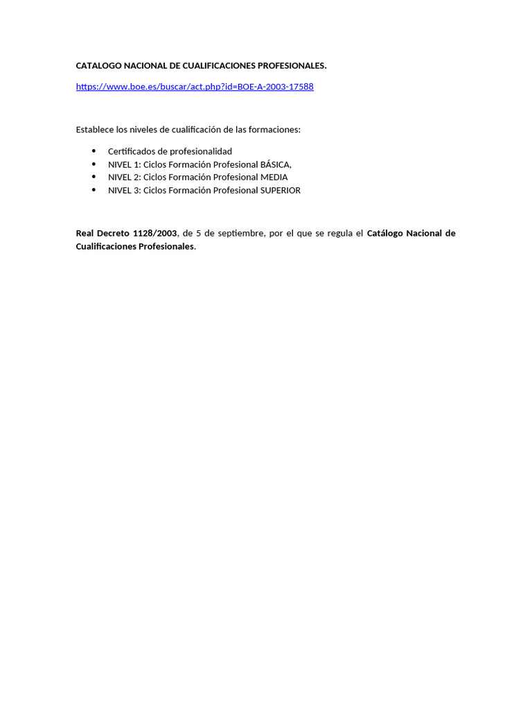 Catalogo Nacional de Cualificaciones Profesionales | PDF