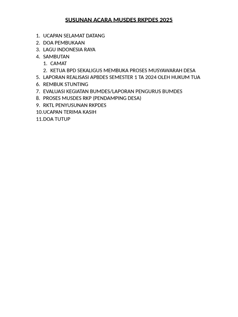 Susunan Acara Musdes Rkpdes 2025 | PDF