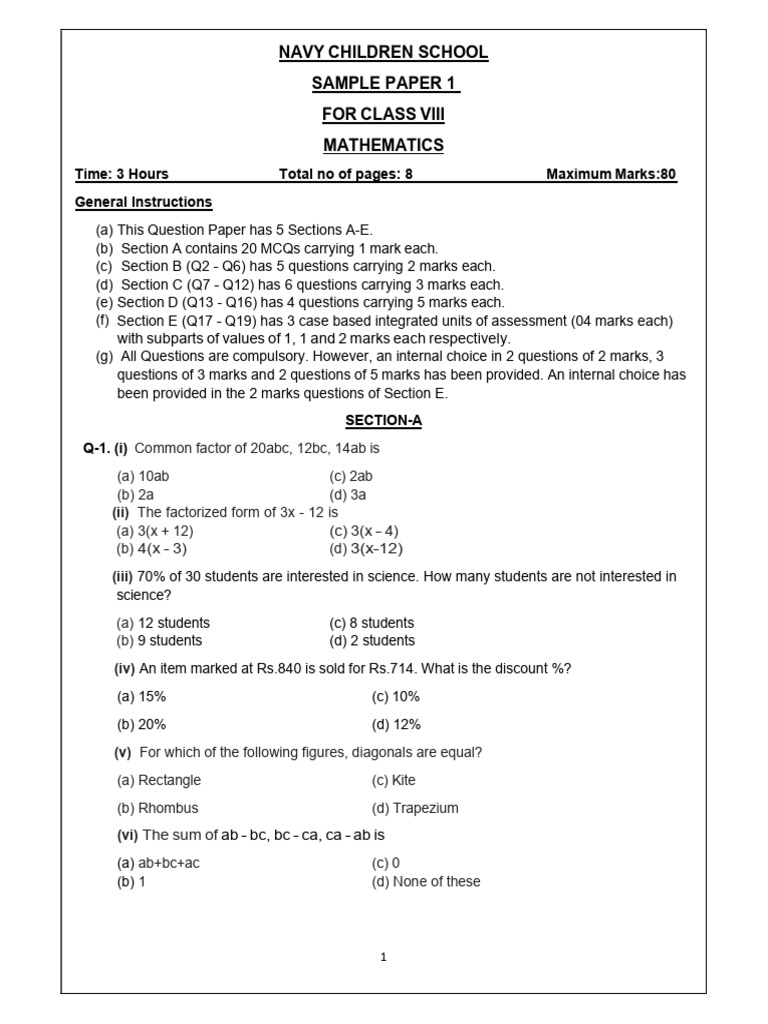 Maths Viiisp1 (2024-25) | PDF | Area | Elementary Geometry