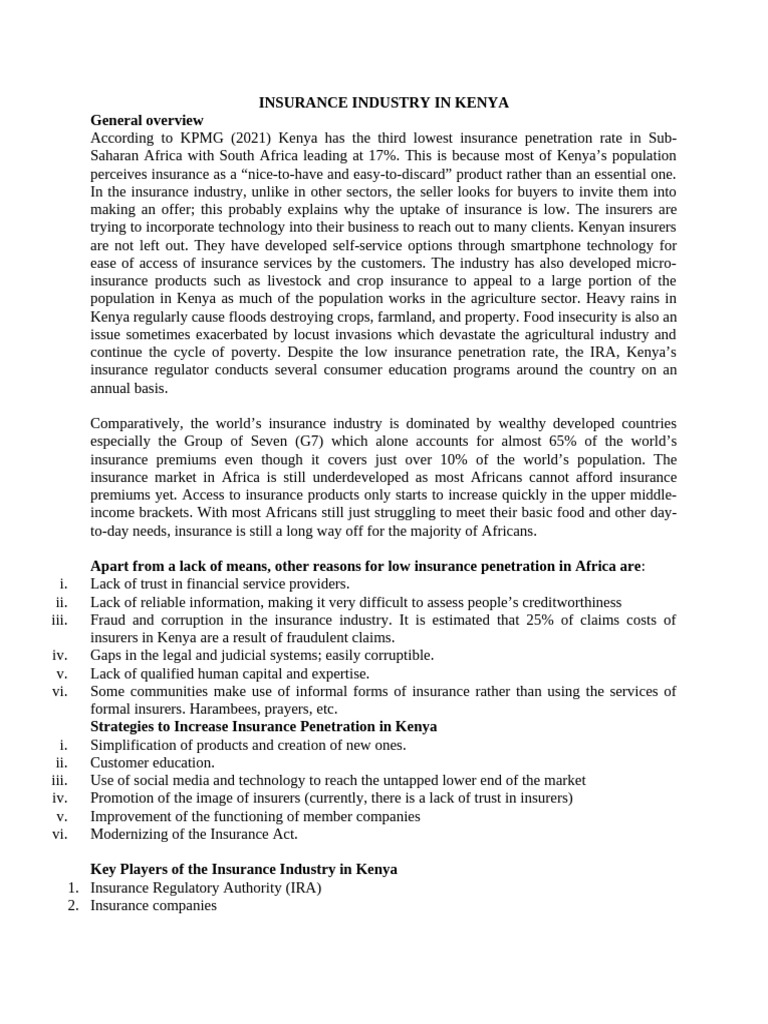 Kenyan Insurance Industry Overview | PDF | Insurance | Reinsurance