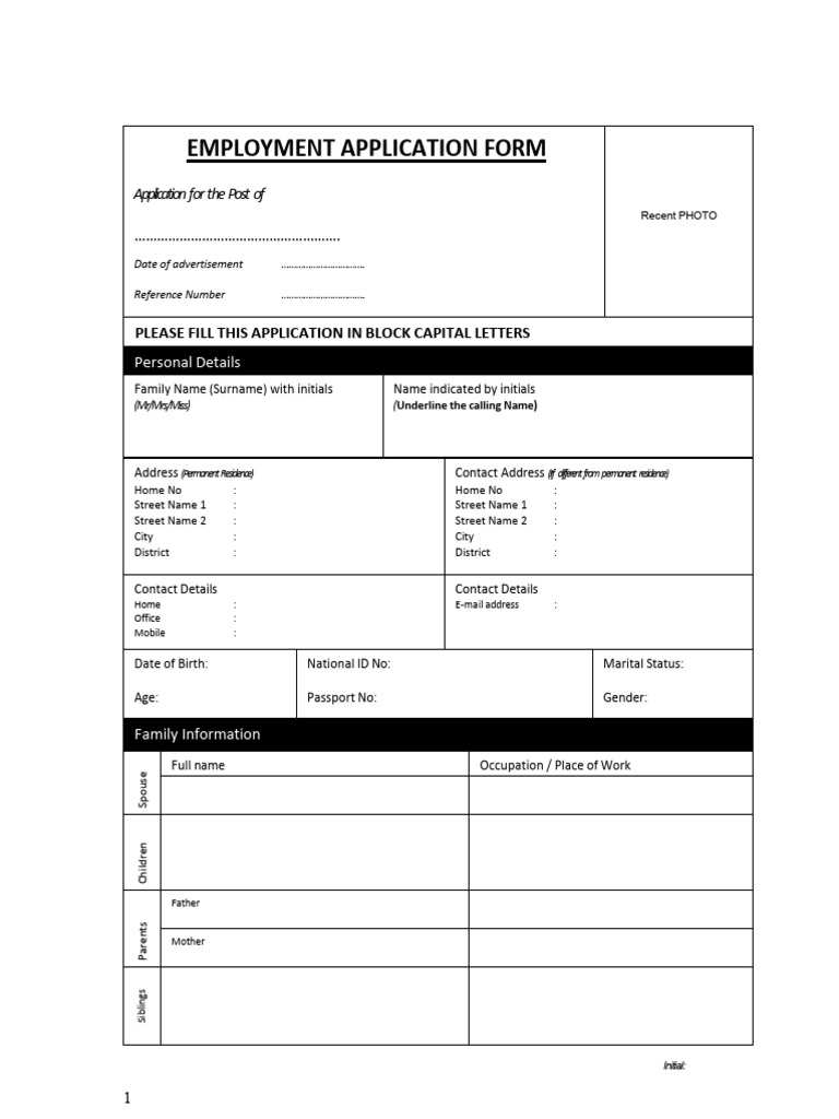 Employment Application Form Template | PDF
