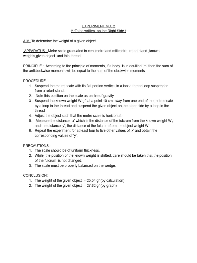 Determine Object Weight Experiment | PDF
