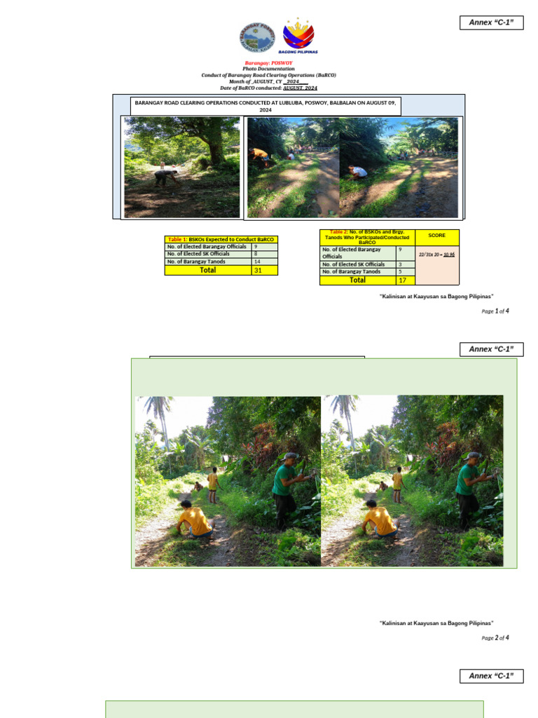 Annex C 1 - Photo Documentation - Barangay BaRCO Monthly Monitoring ...