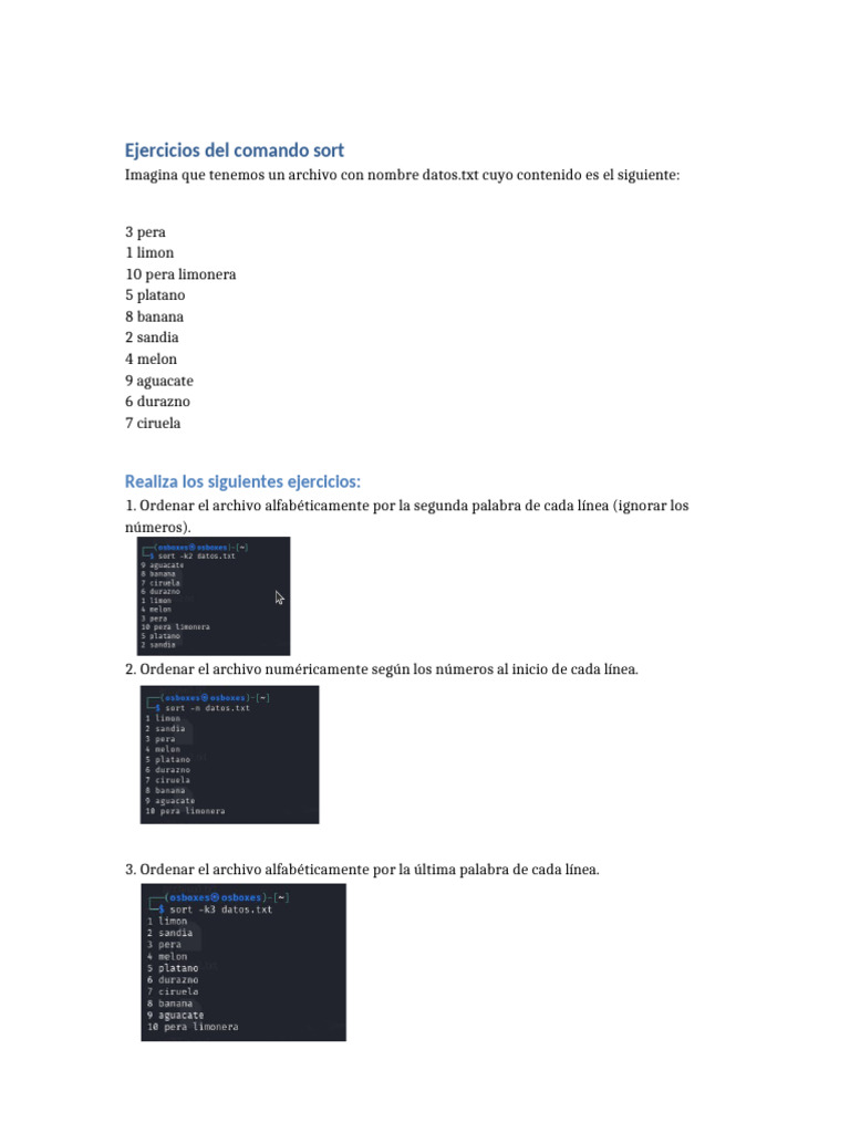 Ejercicios Comando Sort | PDF