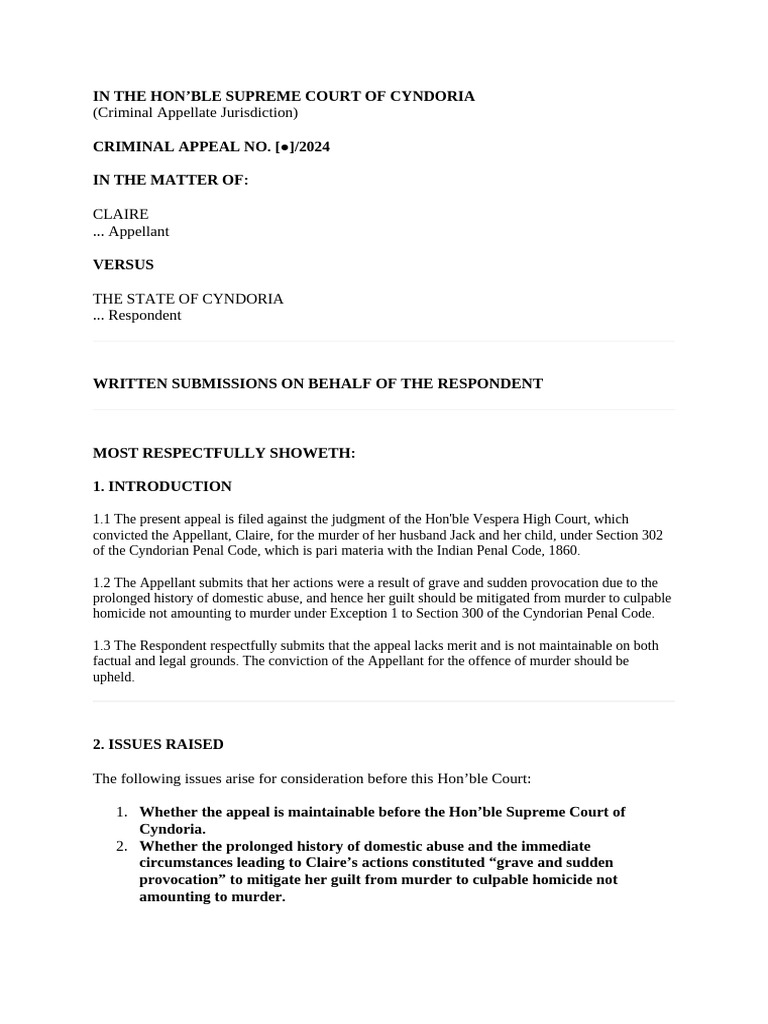 Moot Submission on Murder Appeal | PDF | Appeal | Murder