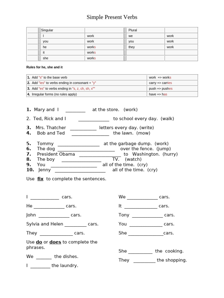 Simple Present Verb Guide Pdf