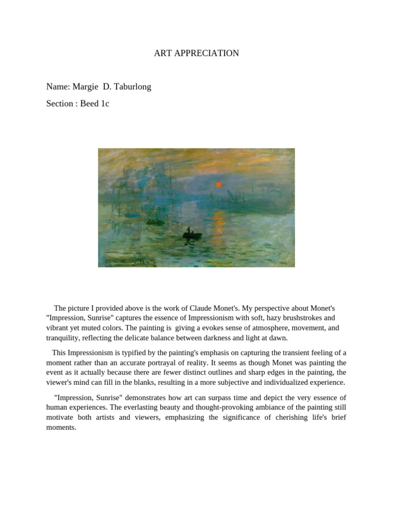 Monet's "Impression, Sunrise" Analysis | PDF