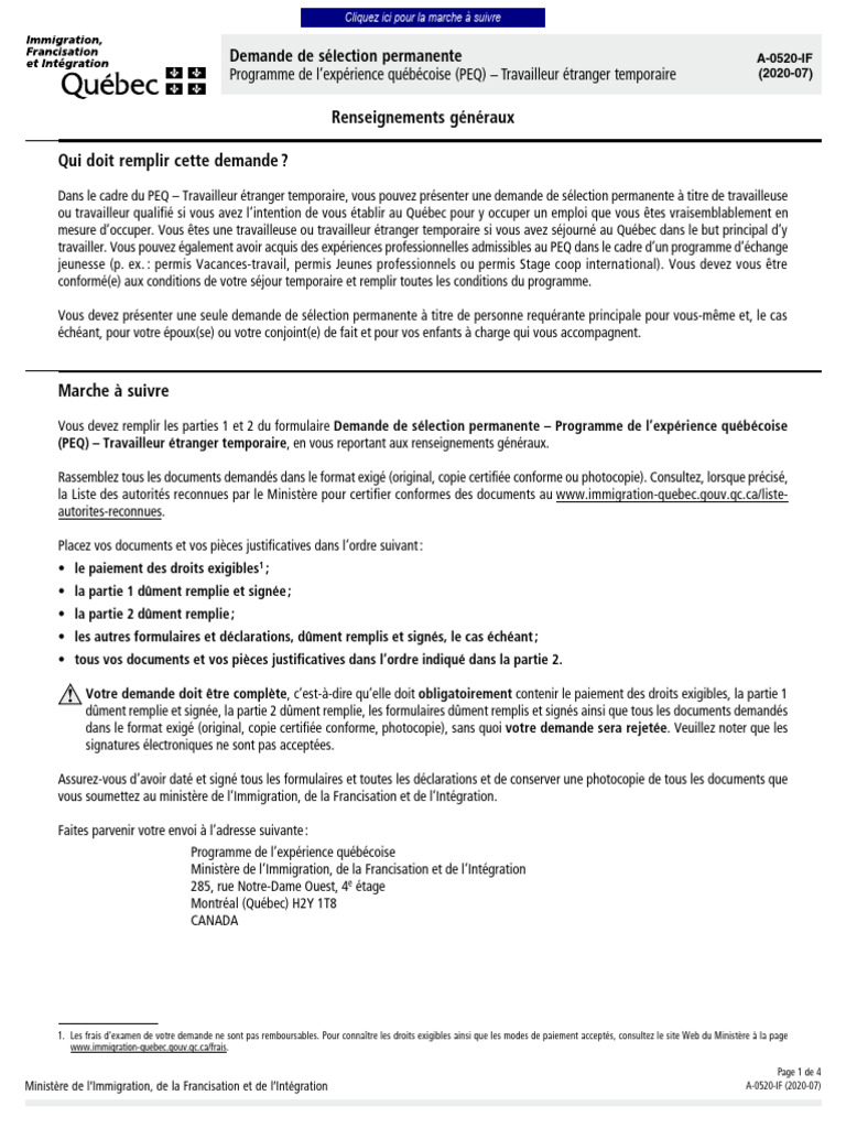 Demande PEQ pour travailleurs étrangers | PDF | Québec | Langue française