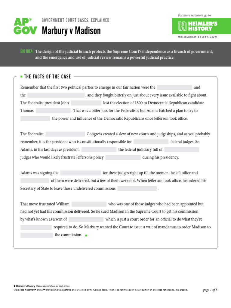 AP Gov Marbury V Madison Noteguides | PDF | Article Three Of The United ...