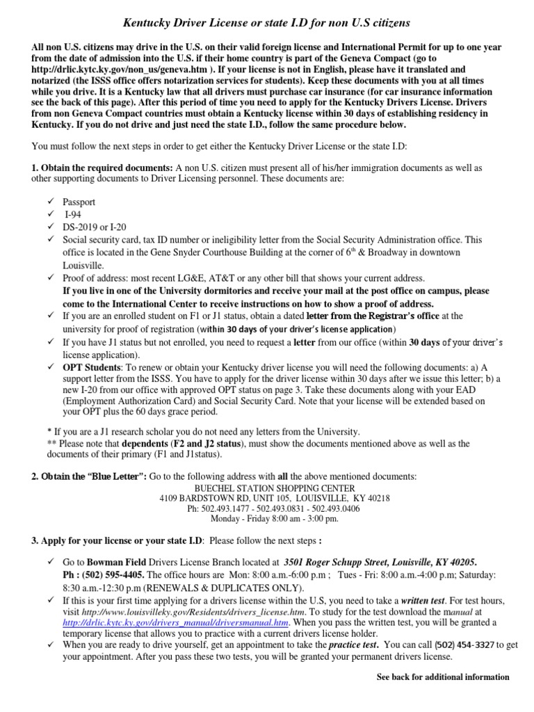 Kentucky Driver License or state I.D for non U.S citizens | Driver's ...