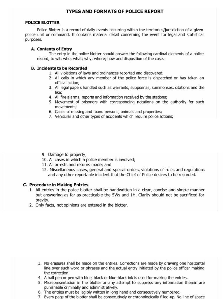 Types and Formats of Police Report | PDF