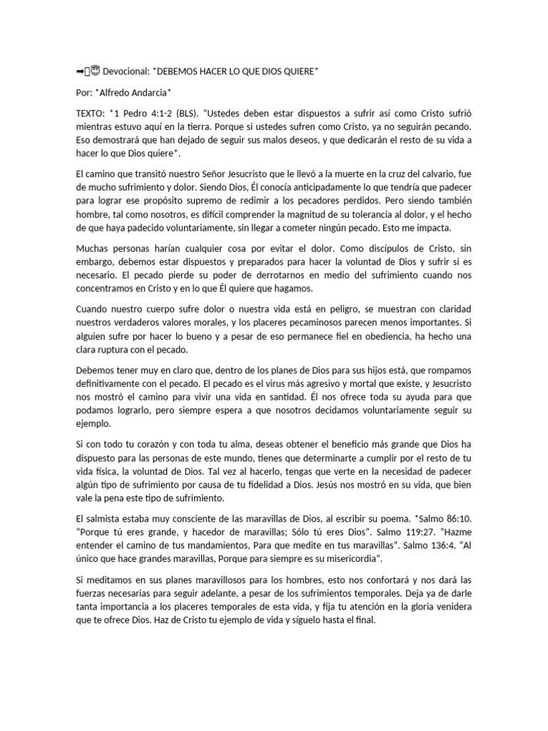 Devocional DEBEMOS HACER LO QUE DIOS QUIERE | PDF | Pecado | Cristo ...