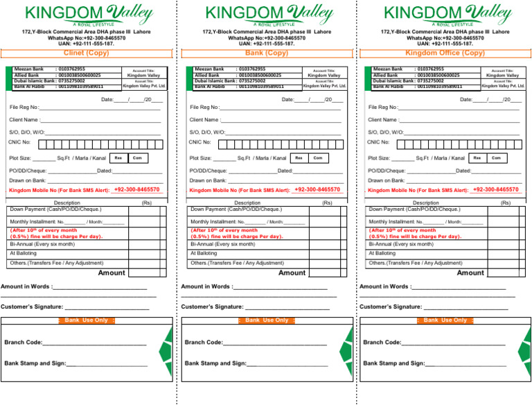 Kingdom Valley Challan Form | PDF | Cheque | Payments