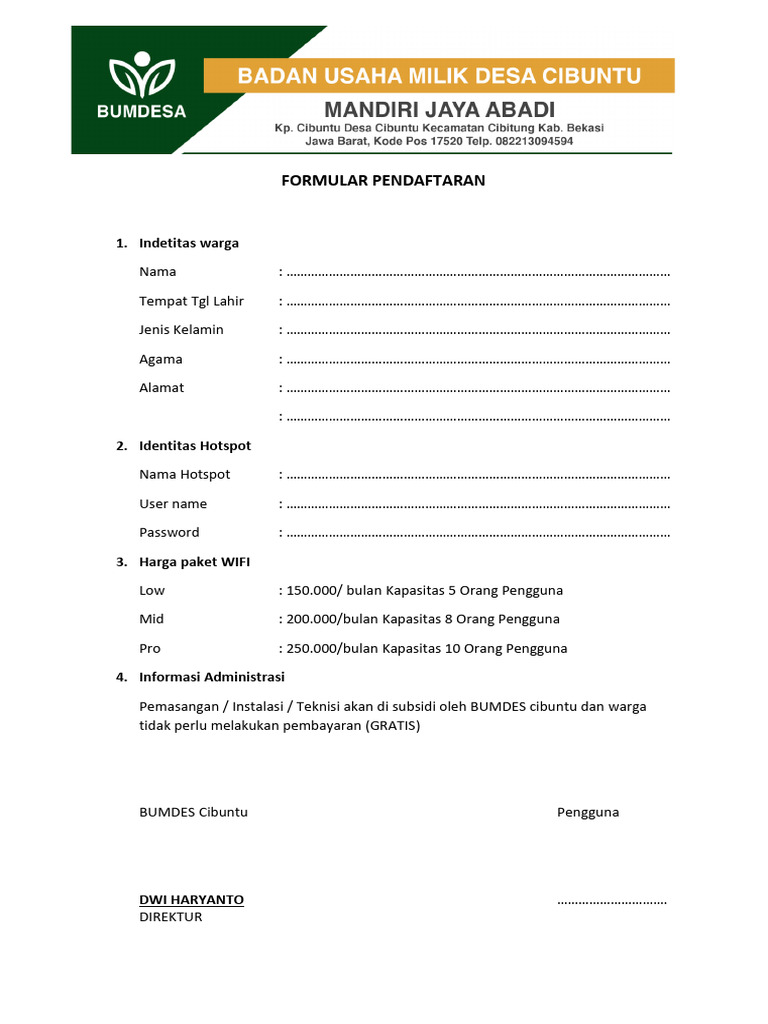 Formular Pendaftaran Wifi | PDF