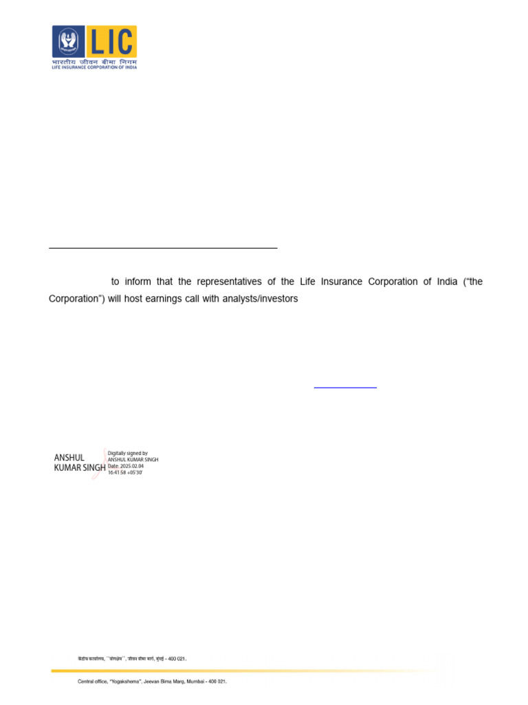 Scrip Code: 543526 Scrip Code: LICI: Anshul Kumar Singh | PDF | Market ...