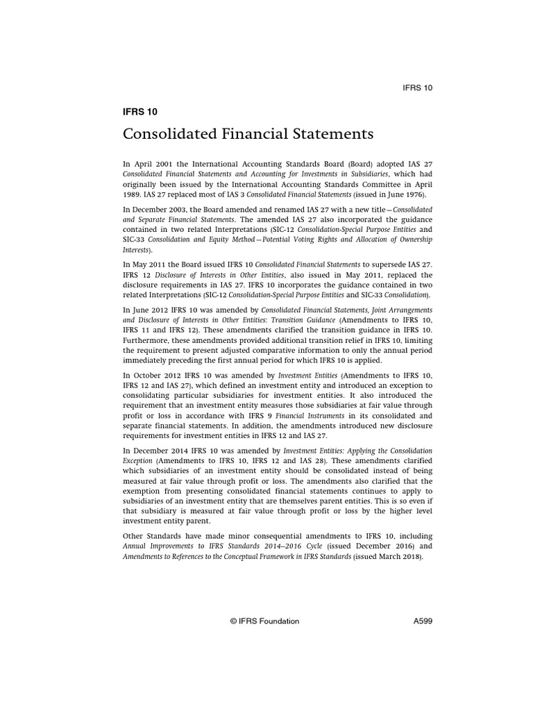 IFRS Blue Book IFRS 10 Consolidated Financial Statements | PDF ...