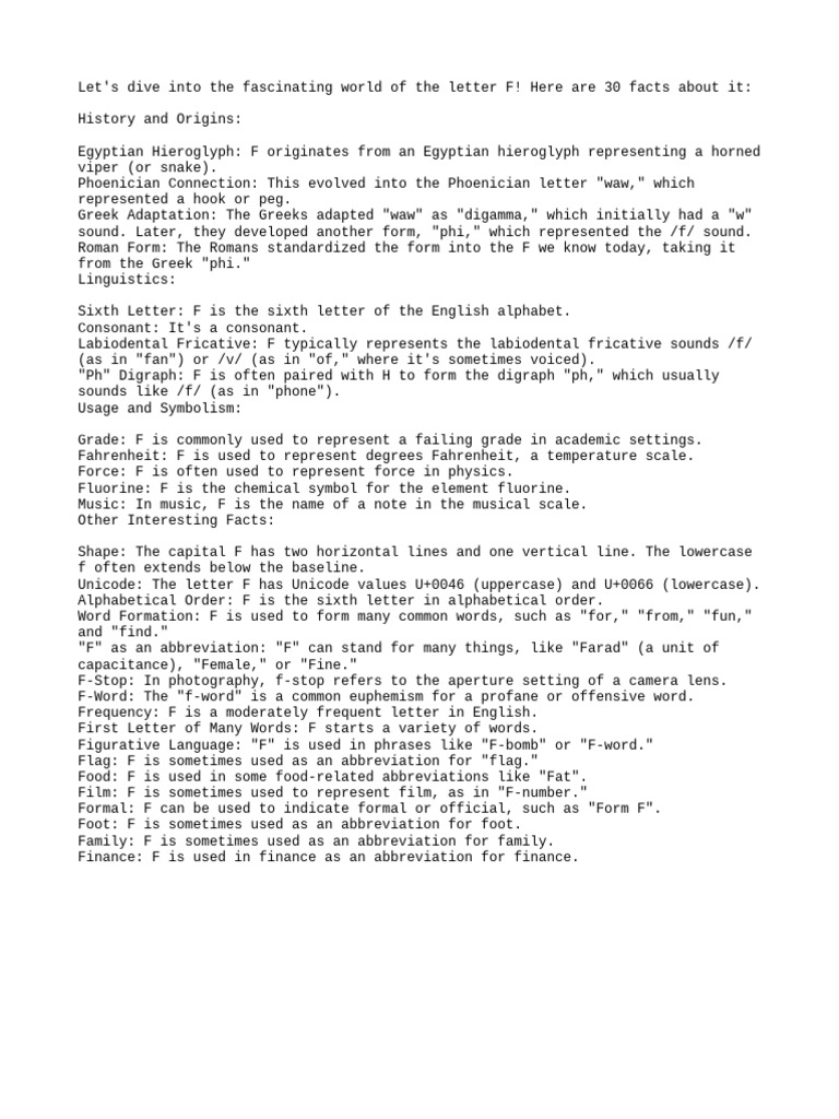 Facts about Letter F | PDF | Greek Alphabet | Writing