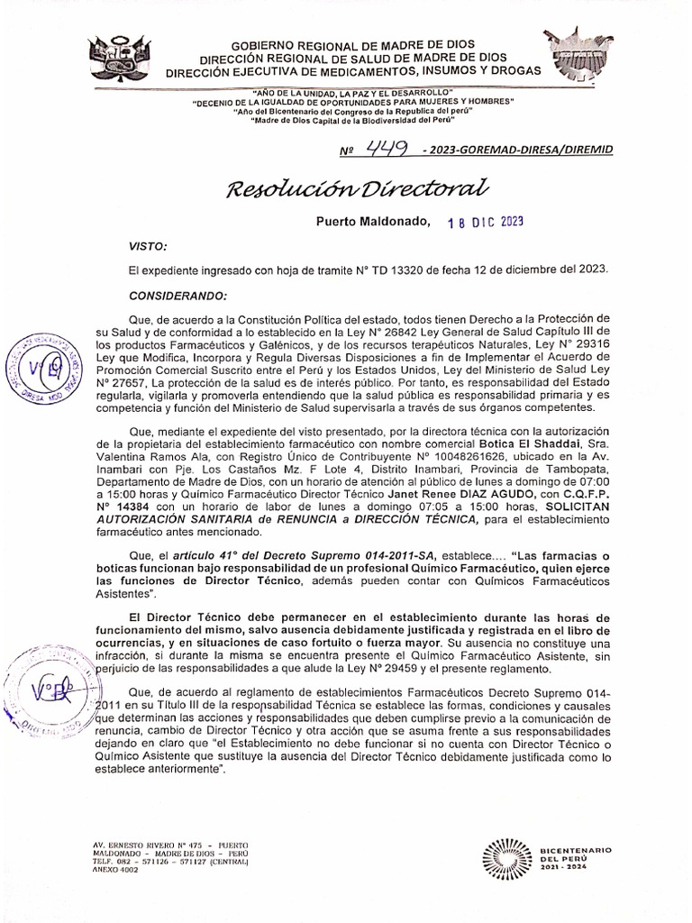 RD #449-2023-Botica El Shaddai | PDF