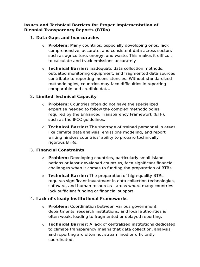 Barriers to Effective Biennial Transparency Reports | PDF | Capacity ...