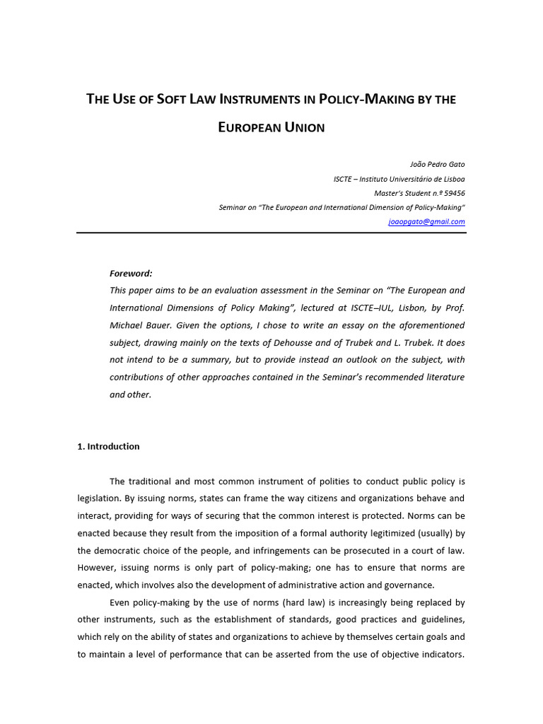 Soft Law in Europe | PDF | European Union | Policy