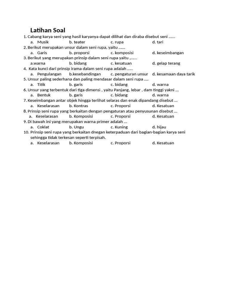 Latihan Soal Seni Rupa dan Unsurnya | PDF