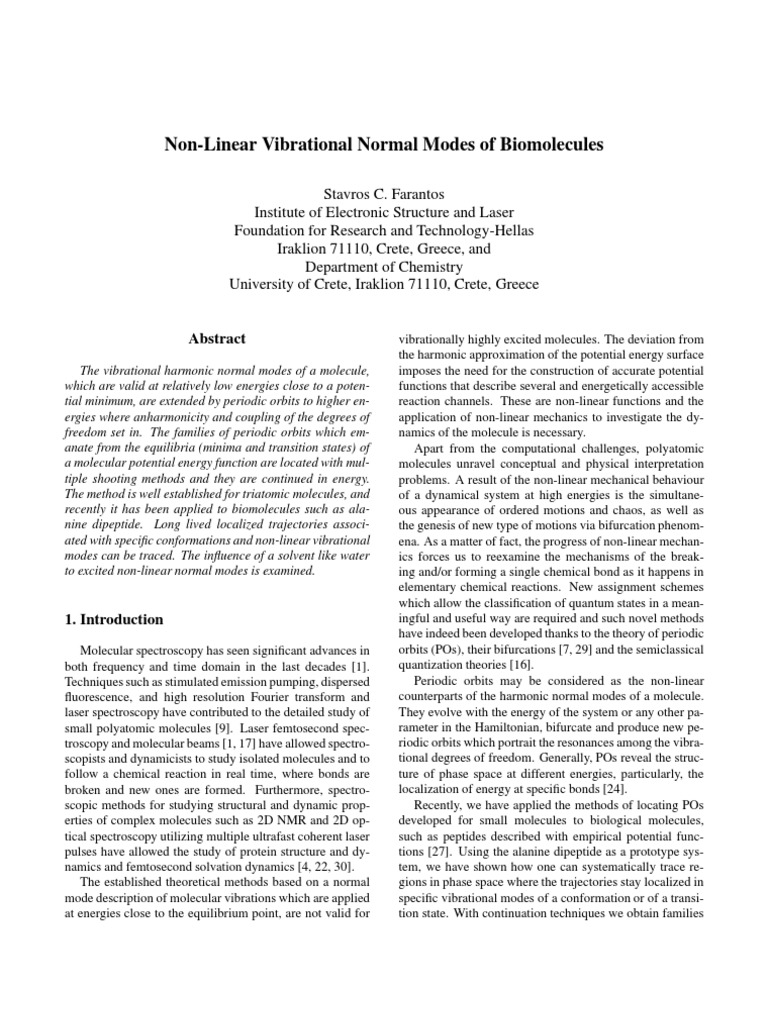 Non-Linear Vibrational Normal Modes of Biomolecules | PDF | Hamiltonian ...