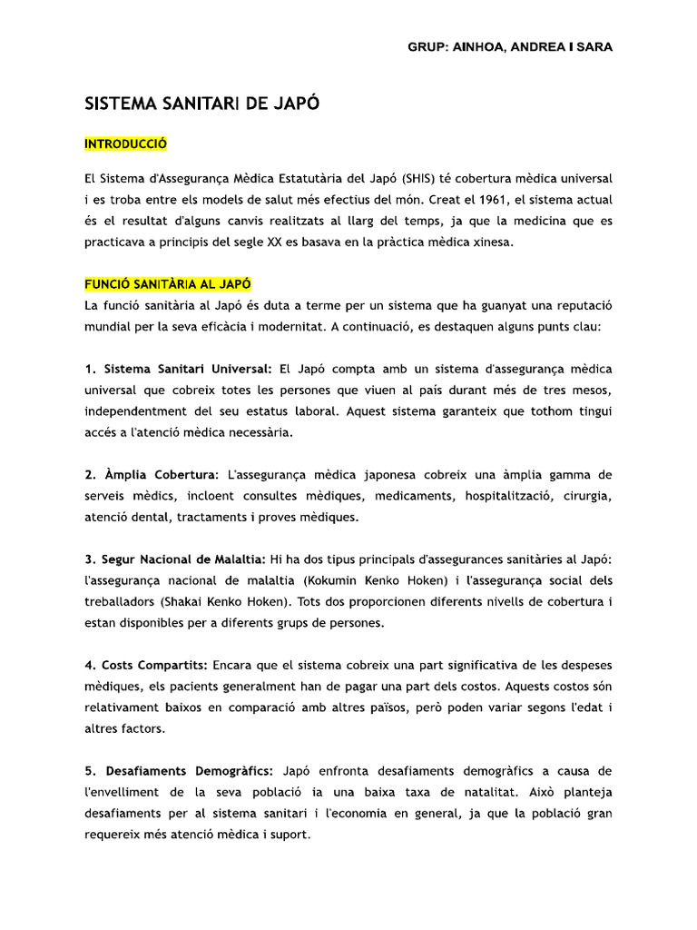 Sistema Sanitari Al Japó | PDF