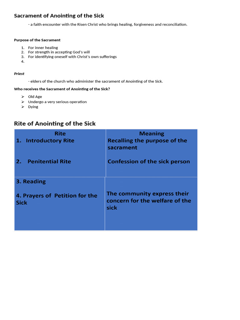 Sacrament of Anointing of The Sick-Lecture | PDF
