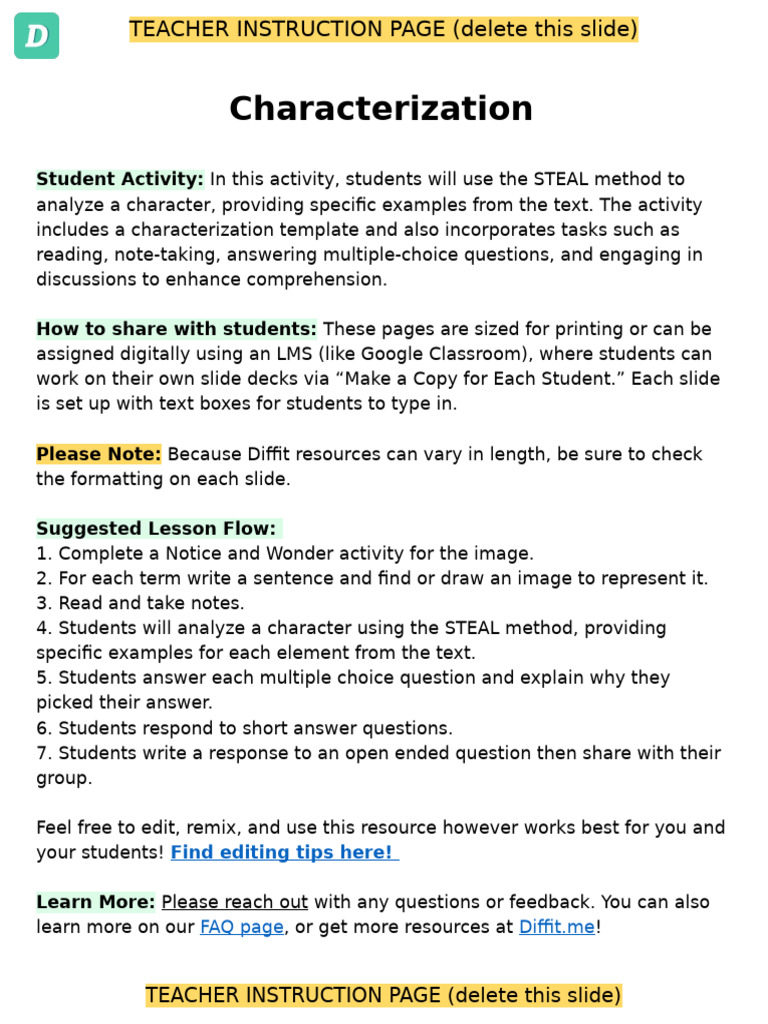 Character Analysis Activity Using STEAL | PDF | Characters In Romeo And ...