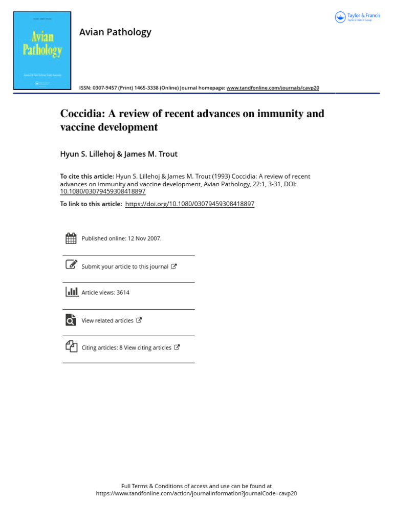 Coccidia A Review of Recent Advances On Immunity and Vaccine Development | PDF | Lymphocyte ...