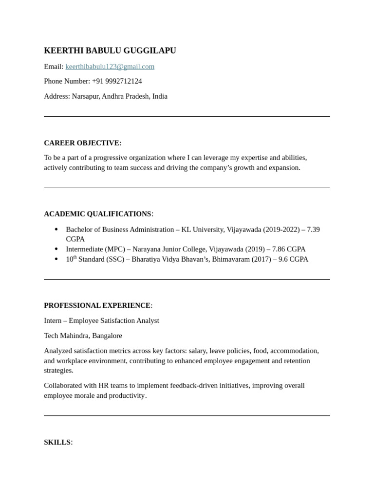 Keerthi Babul Guggilapu's Resume | PDF