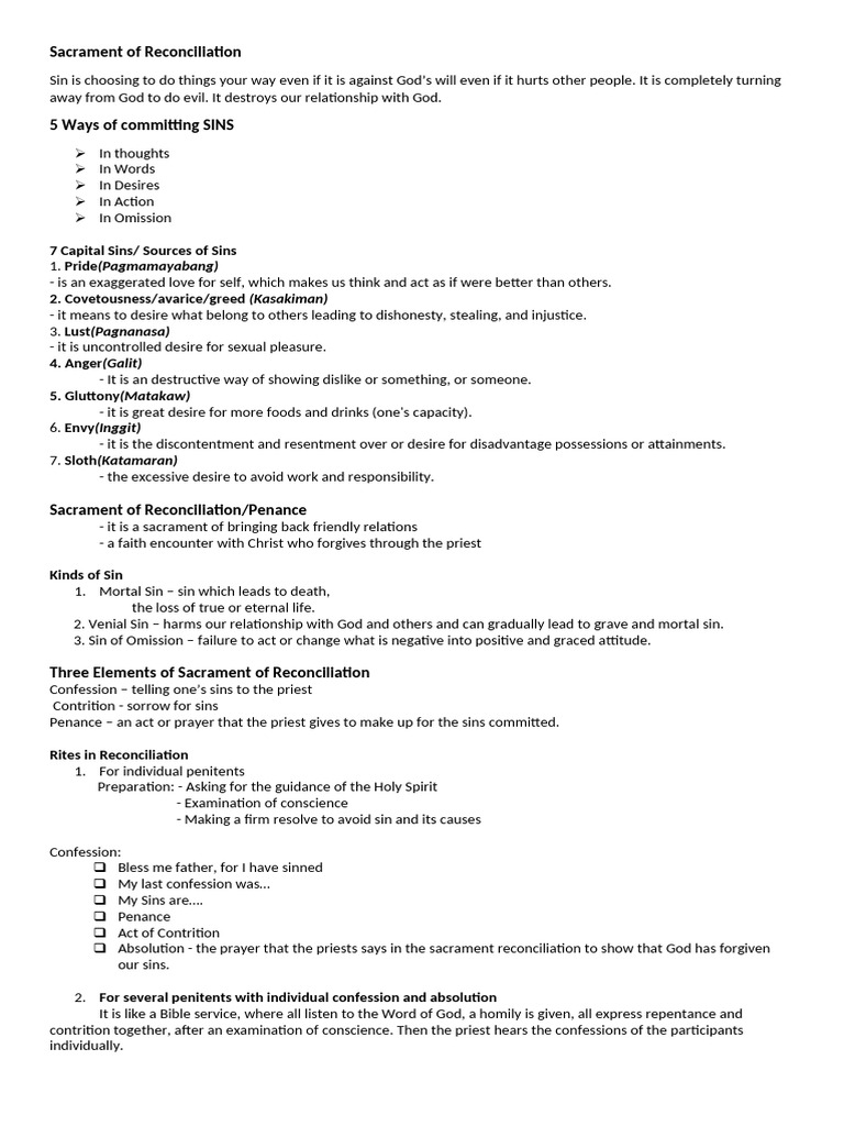 Sacrament of Reconciliation-Lecture | PDF | Penance | Confession (Religion)