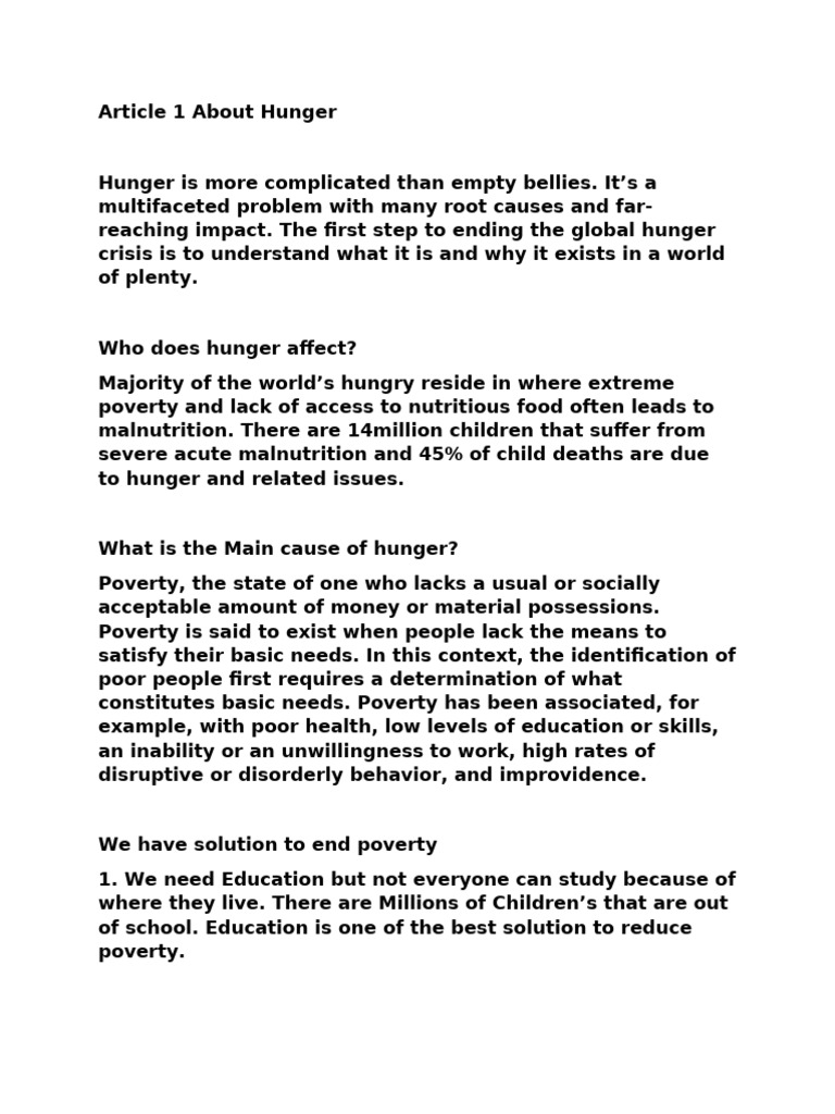 Article About Hunger 1 | PDF