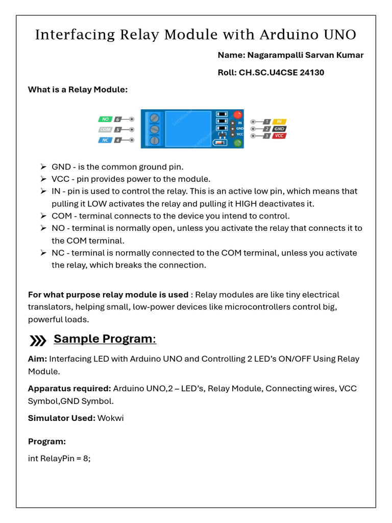 Relay Assignment 130 | PDF | Relay | Arduino