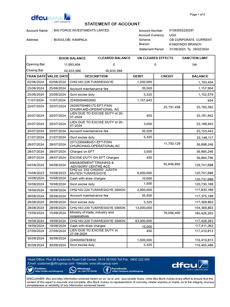Dfcu Statement 2024 USD ACCOUNT | PDF | Banking | Economies