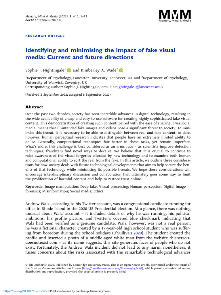 Combatting Fake Visual Media Threats | PDF | Thought | Cognition