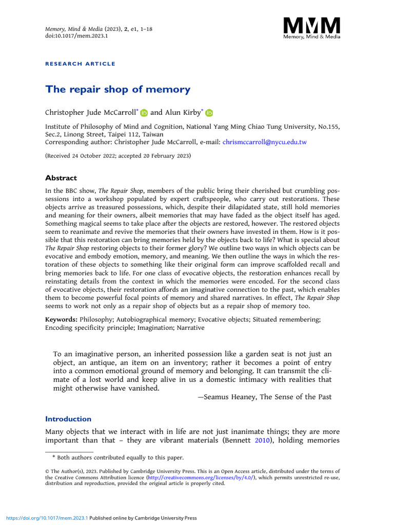 Repair Shop of Memory | PDF | Recall (Memory) | Neuroscience