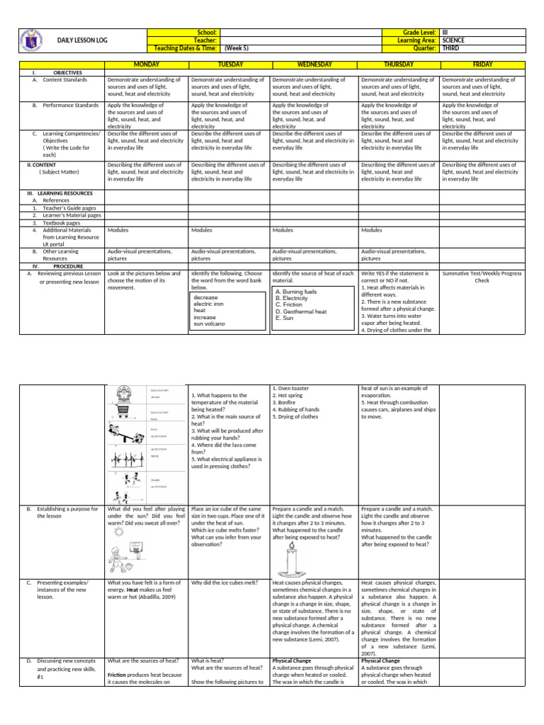 DLL - SCIENCE 3 - Q3 - WEEK 5 DescribeTheUsesofLightHeatElectricity ...