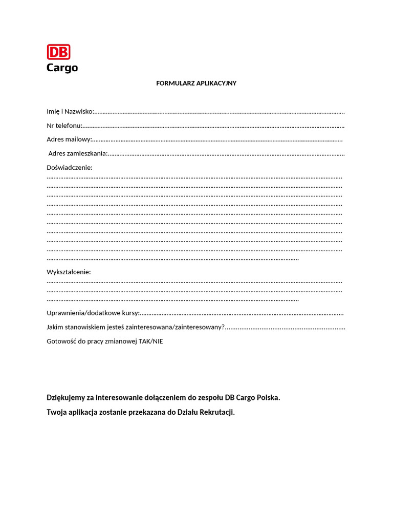 Formularz Aplikacyjny | PDF