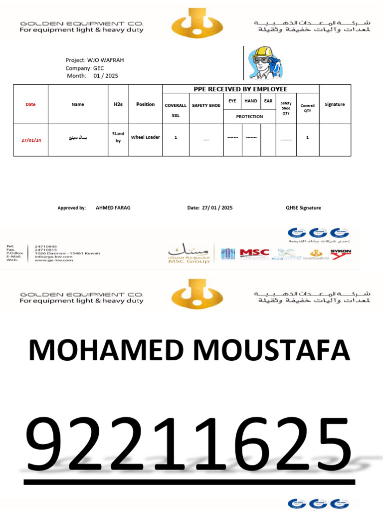 PPE Issue Record for WJO WAFRAH Project | PDF