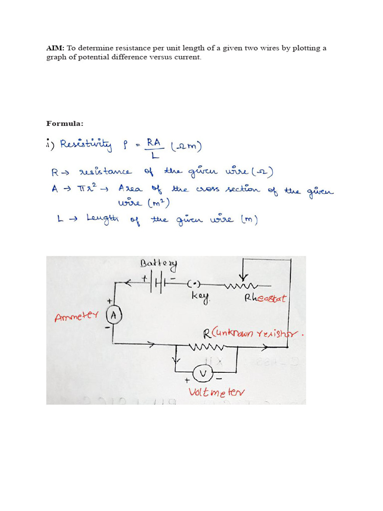 Ohms Law-To Determine Resistance Per Unit Length of A Given Two Wires ...