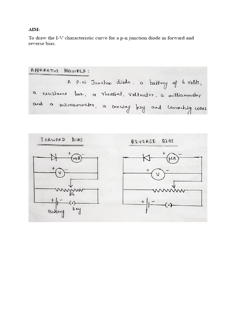 To Draw The I-V Characteristics of P-N Junction Diode | PDF