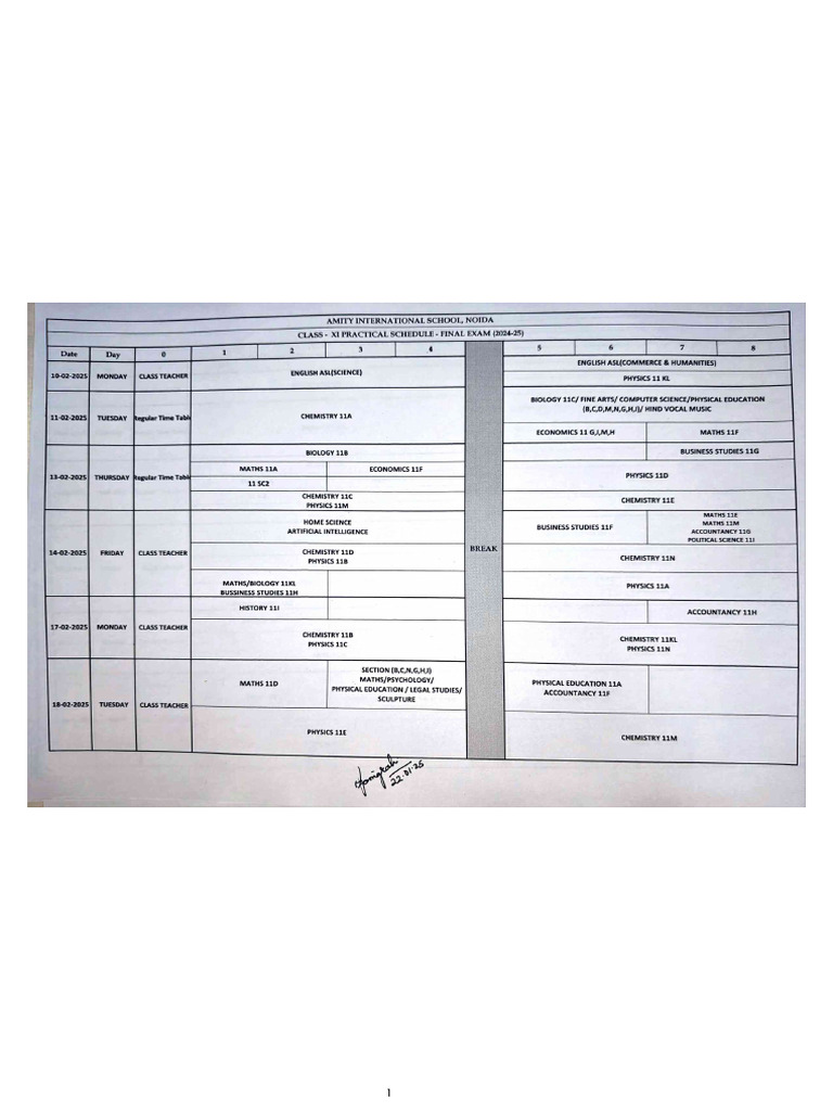 Class XI - Practical Schedule | PDF