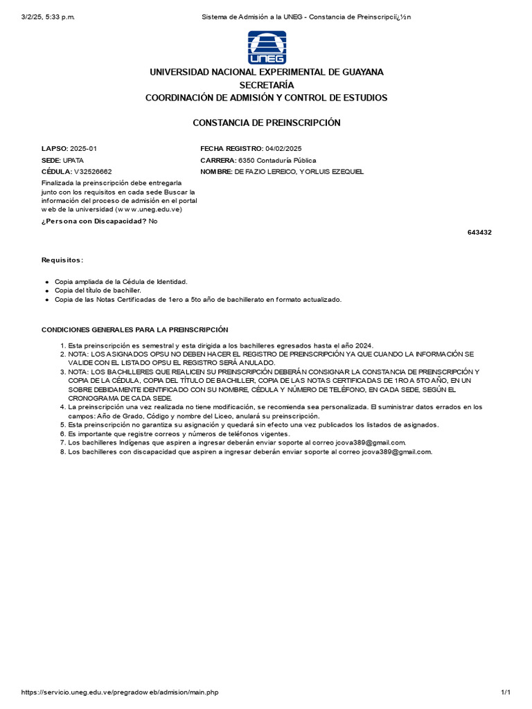 Admisión A La UNEG | PDF
