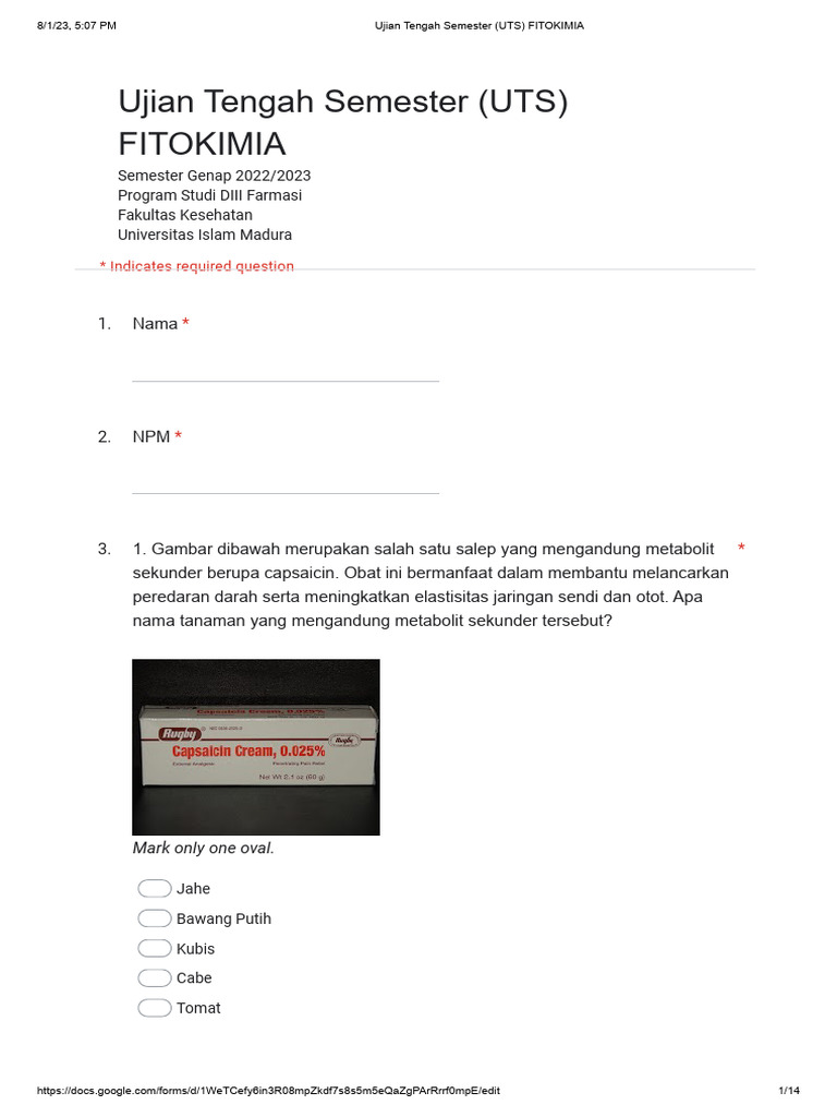 UTS Fitokimia 2023 - Google Forms | PDF