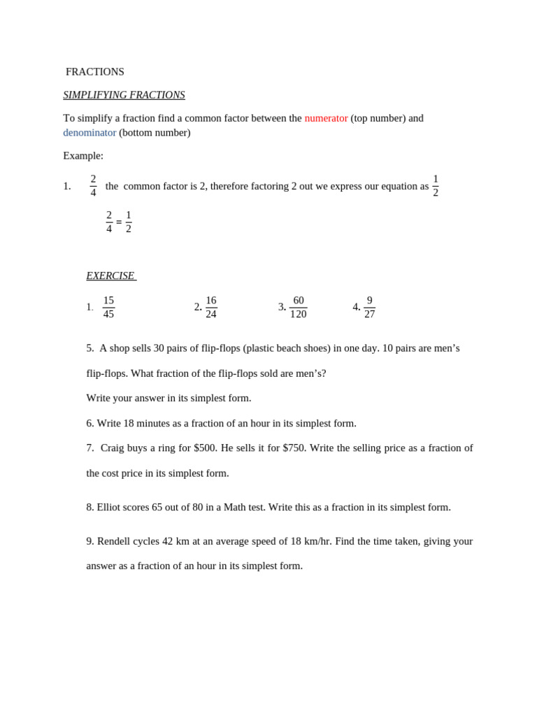 Simplifying Fractions Guide | PDF